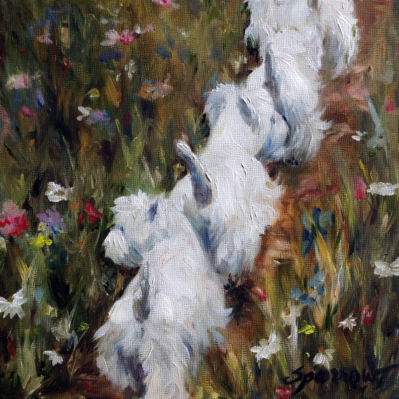 PRINT White Westie West Highland Terrier Dog Puppy Spring Flowers ...