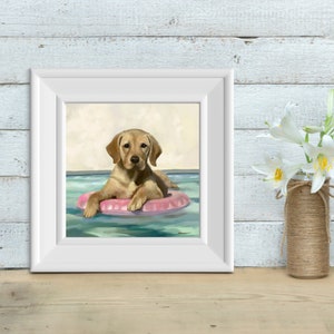Yellow Labrador Retriever Art Print of Painting of Yellow Lab Floating ...