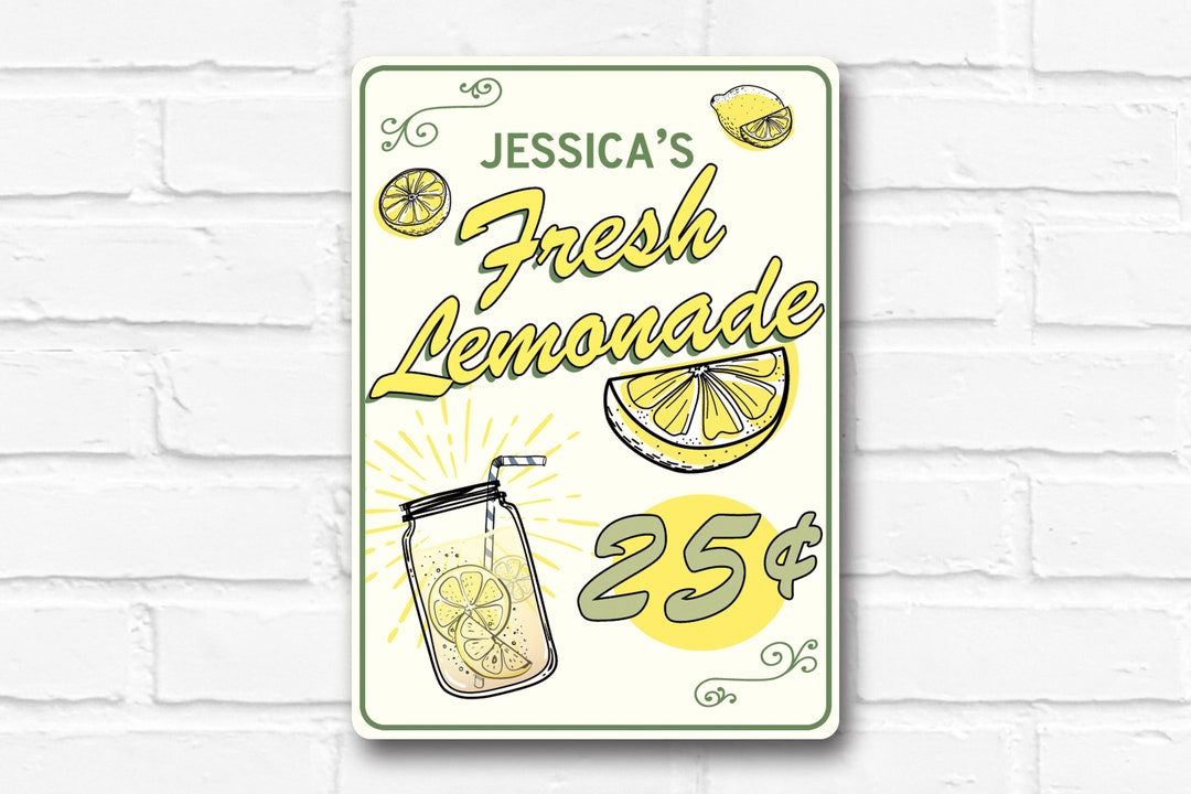 Fresh Lemonade Sign, Retro Lemonade Stand Sign, Custom Name Kitchen ...
