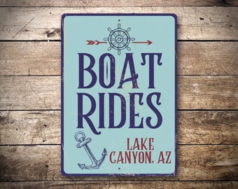 Boat Rides Sign, Personalized Vertical Lake Name Sign, Custom Arrow ...