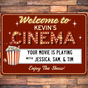 Welcome to Cinema Sign, Home Movie Theater Sign, Vintage Movie Theatre ...