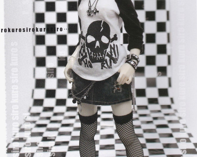 1/4 MSD BJD 40cm Doll Casual Basic Punk Tee, Skirt & Lace Leg Wrap Set ...
