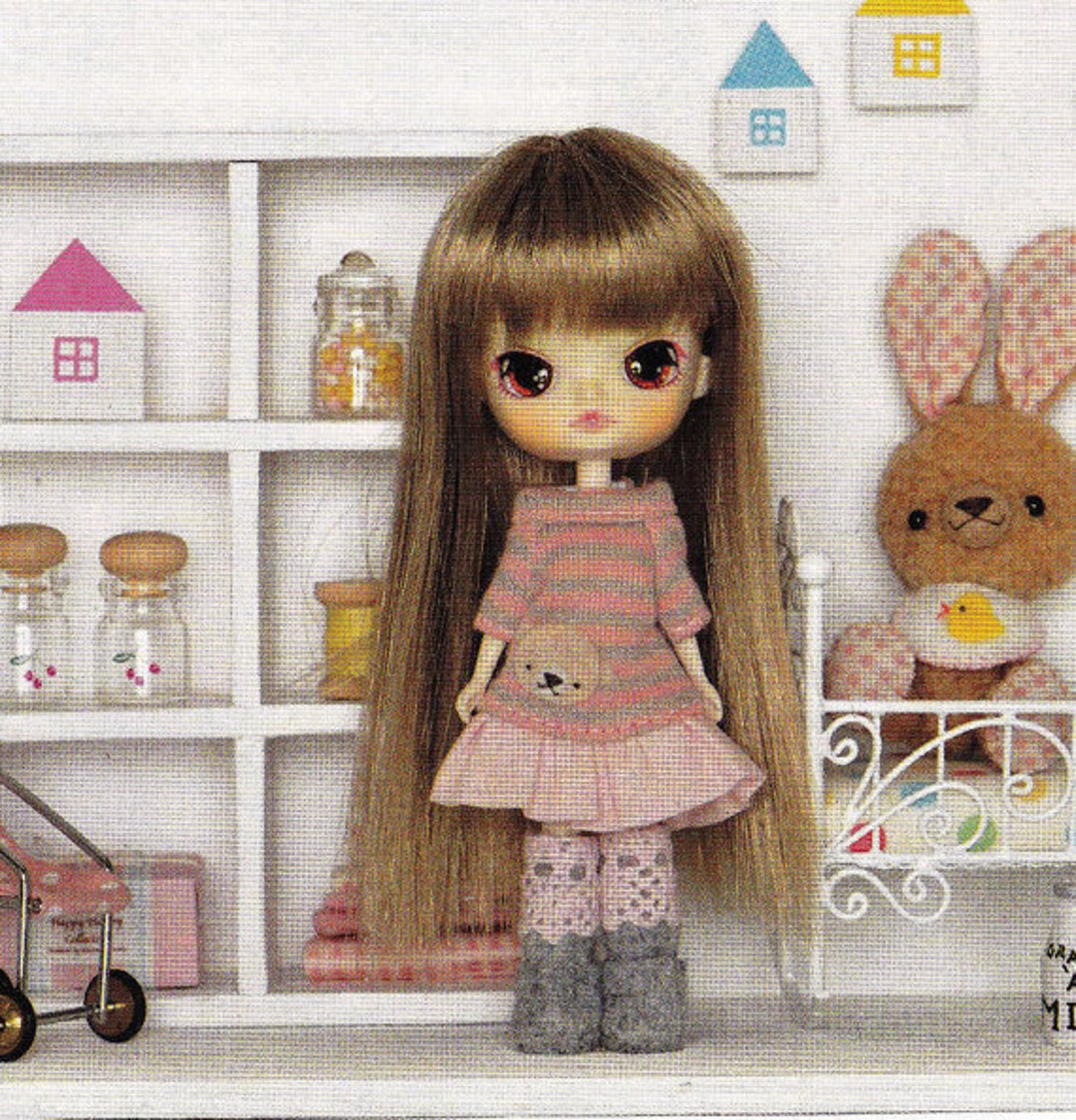 Petite Blythe Mini Pullip Dal Doll Cute Bear One Piece Dress and Boots ...