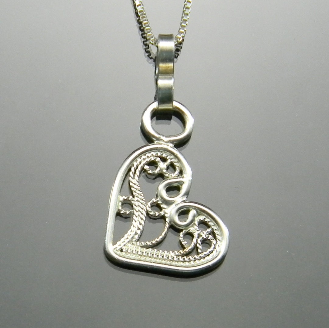 Silver Filigree Heart Pendant, Sterling Silver, Handmade Filigree ...