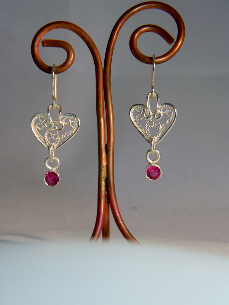 Silver Russian Filigree Earrings Heart Earrings Ruby - Etsy