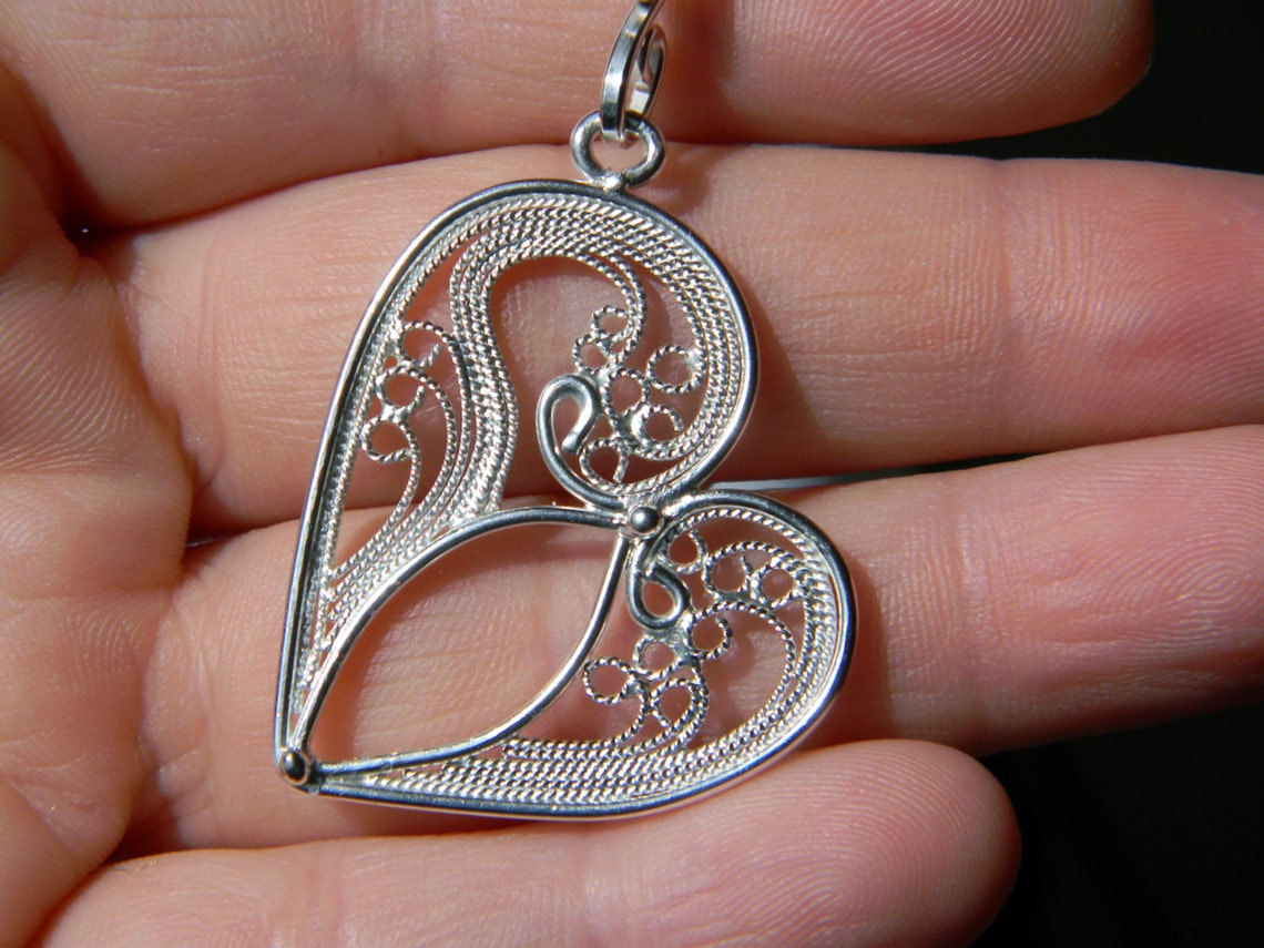 Large Filigree Heart Pendant Russian Filigree Pendant - Etsy