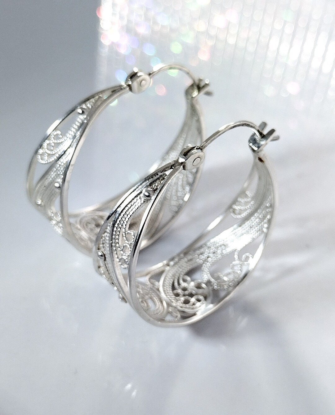 Sterling Silver Filigree Earrings, Handmade Filigree, Hoop Earrings, Filigree Earrings - Etsy