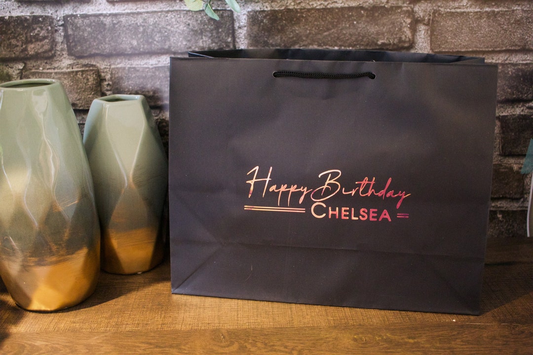 Personalized Birthday Gift Bag Double Line Happy Birthday Bag Goodie ...