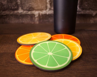 Citrus Coasters Set of 4 Fruit Slice Coasters With Surface Protecting ...
