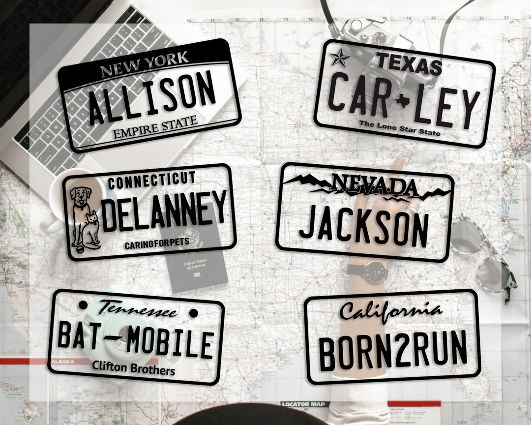 Custom US License Plate Vinyl Decal | Personalized Name Decals - Etsy