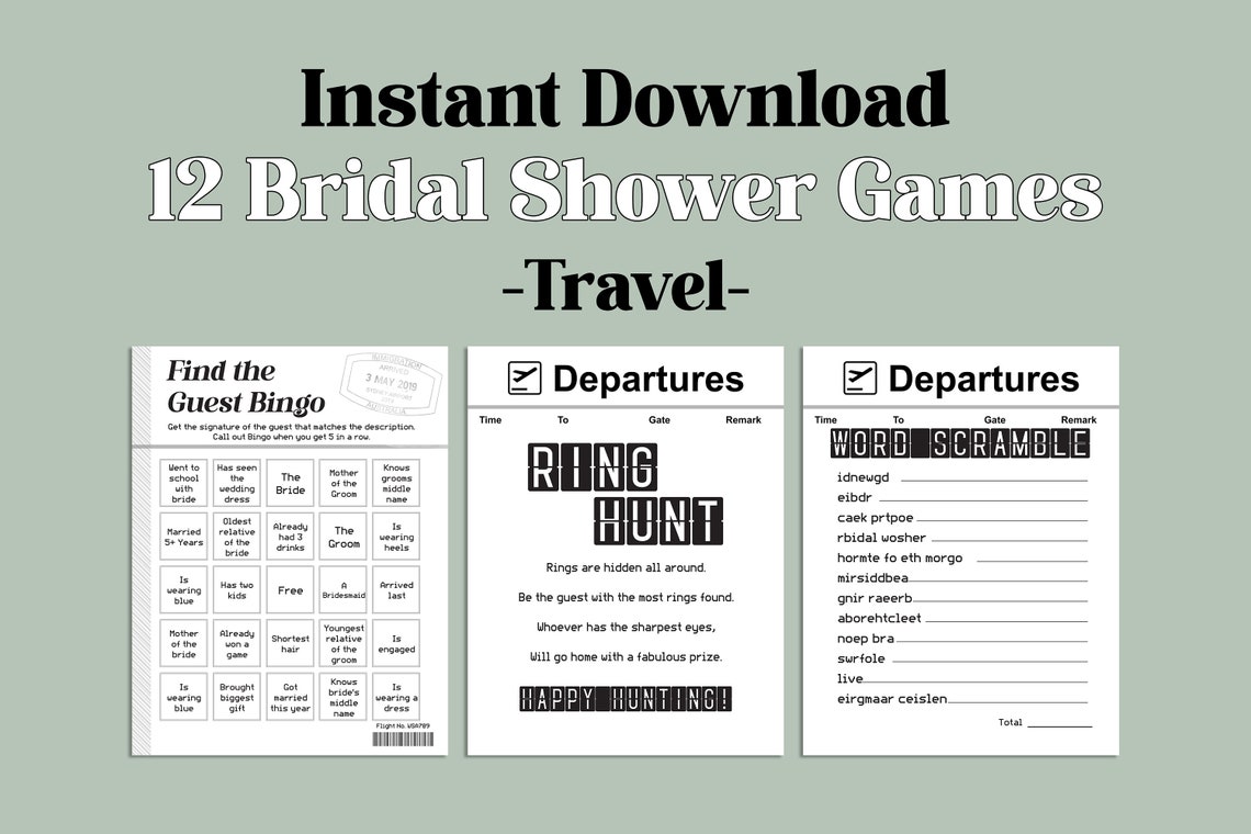 12 Printable Travel Themed Bridal Shower Games Instant Etsy