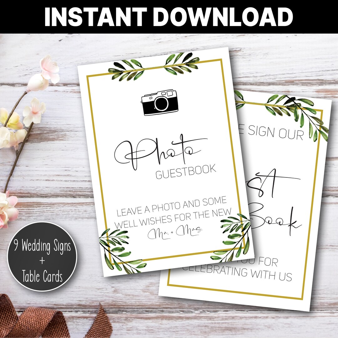 Printable Gold Border Wedding Signs and Table Numbers | Instant ...
