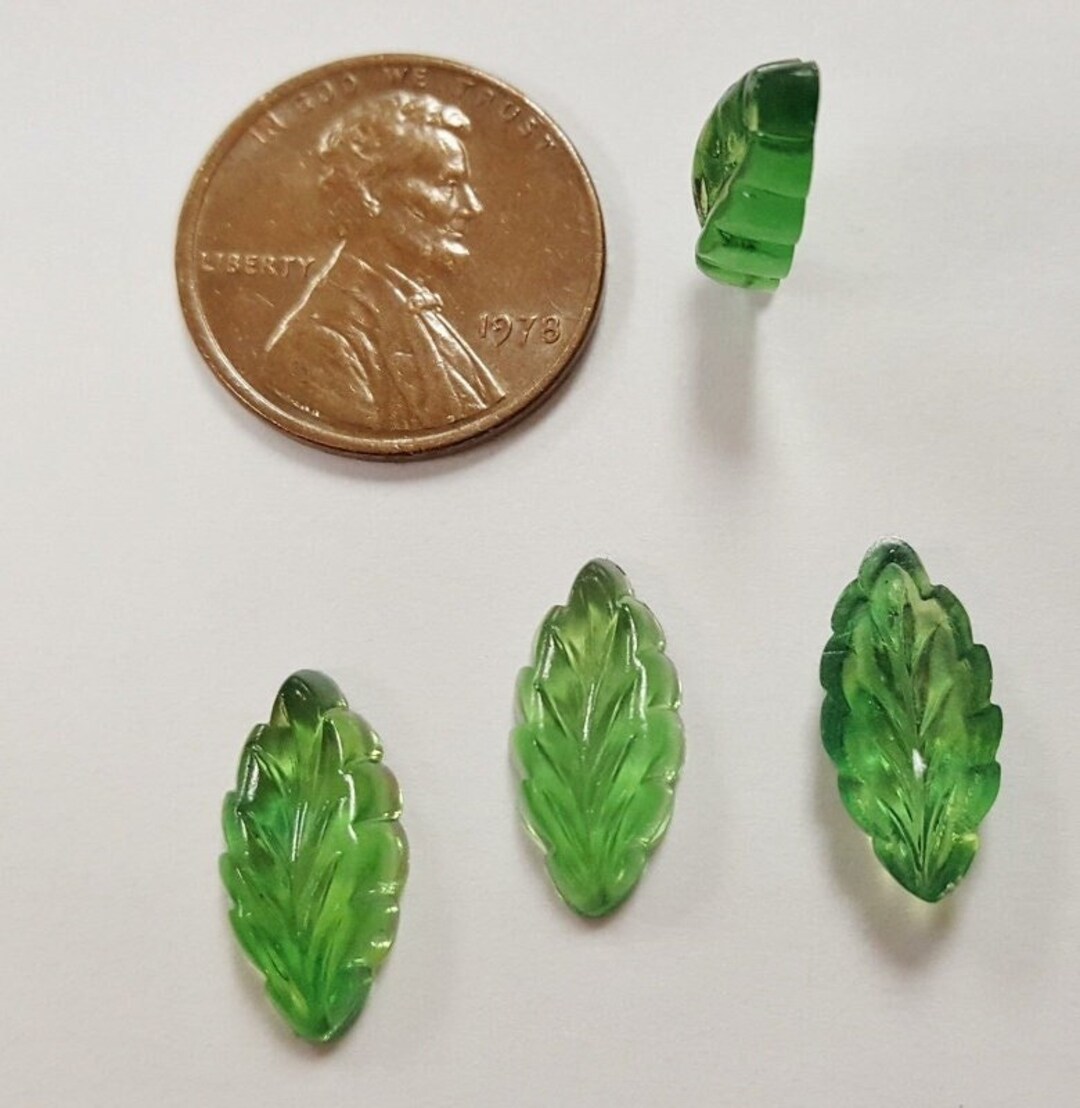 12 Vintage Emerald Green Acrylic Leaf 15mm Flat Back Leaves Cabochon ...