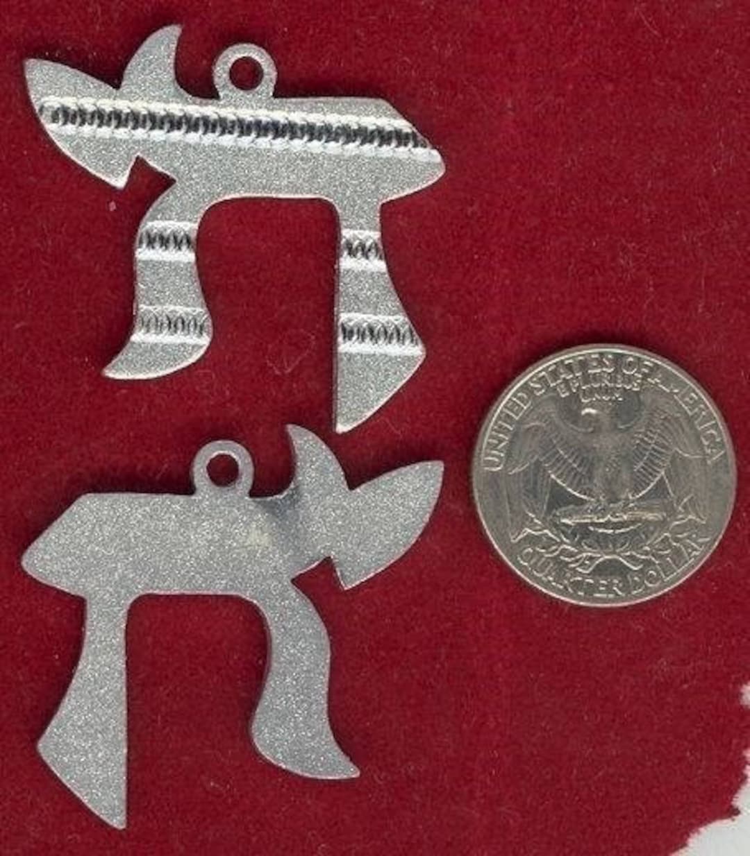 12 Vintage Chai Silver Aluminum Deco Design 35x38mm Charm Pendants W704 ...