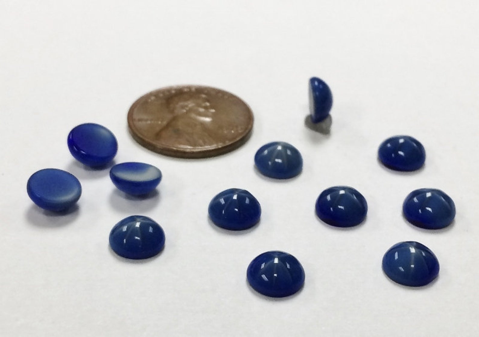 12 Vintage Cobalt Blue Star Sapphire Glass 7mm. Round Smooth Domed ...