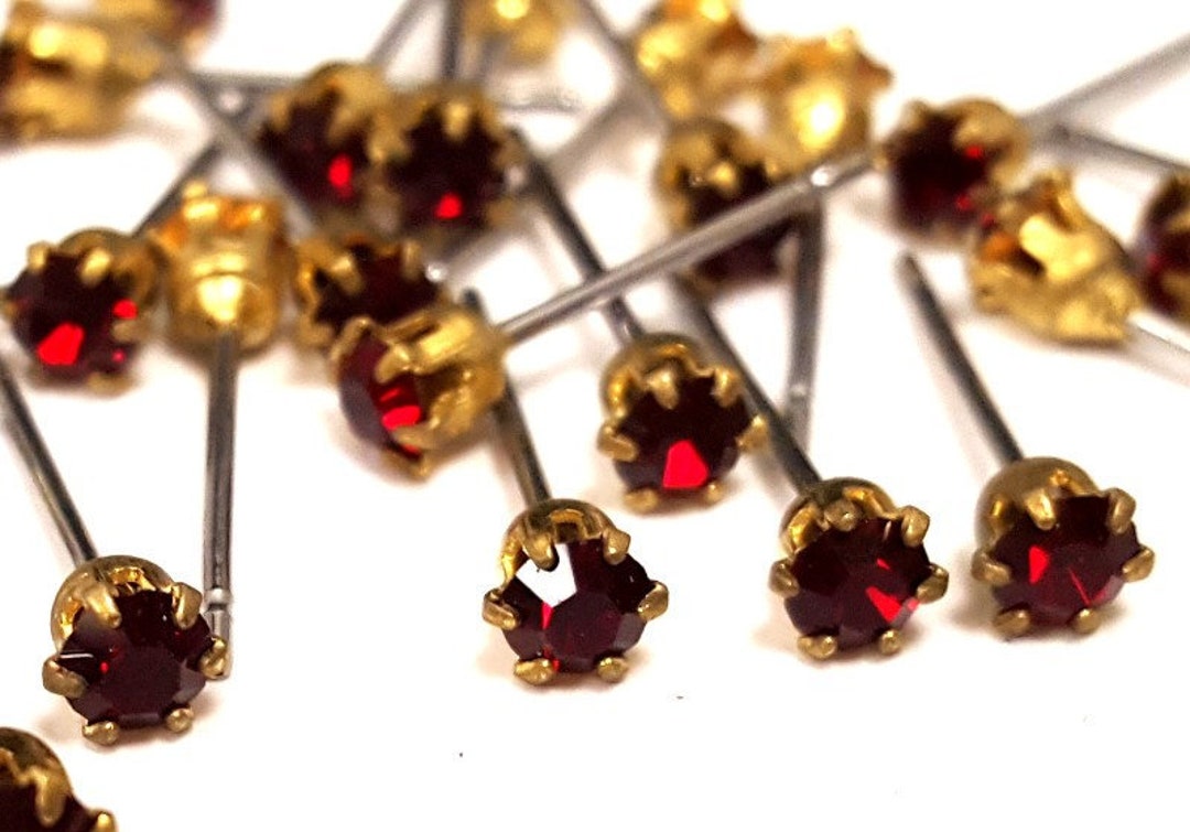144 Pieces July Birthstone Siam Ruby 3mm. Rhinestone Brass Set Steel ...