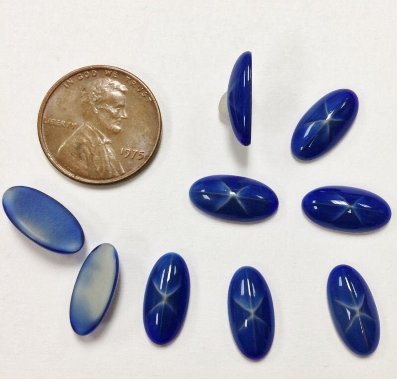 12 Vintage Cobalt Blue Star Sapphire Glass 14x7mm. Oval Smooth | Etsy