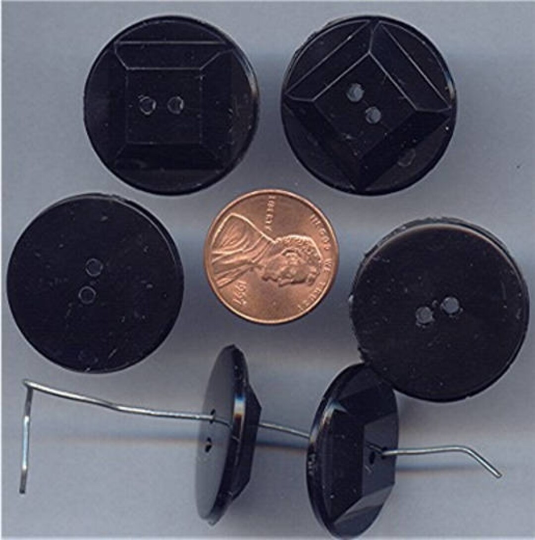 50 Retro Jet Black Jewel Acrylic Deco Raised Round Buttons (g206,g207 ...