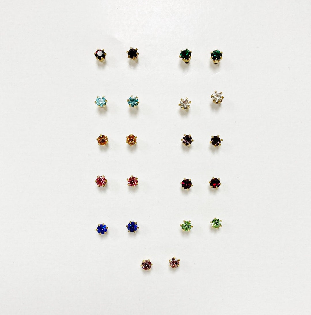11 Pairs Vintage Rhinestone Stud Earrings - Assorted Colors - Brass ...