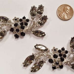 1 Smoke Crystal Jet Rhinestone Gem Jewel Flower 36x68mm. Floral Ornate ...