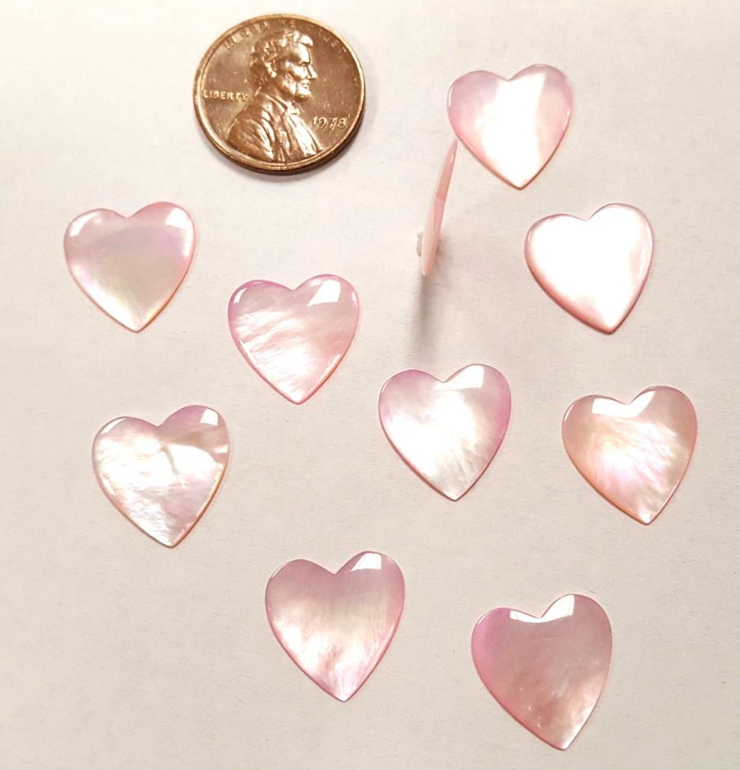 6 Vintage Genuine Mother of Pearl Shell Pink 14mm. Heart Plaque ...
