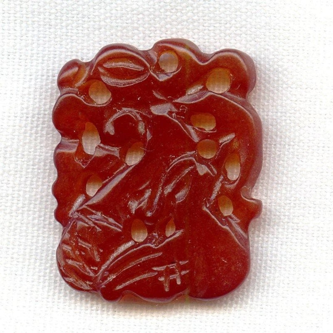 Vintage Genuine Dark Red Jadeite Chinese Jade 30x25mm. Floral Pendant ...