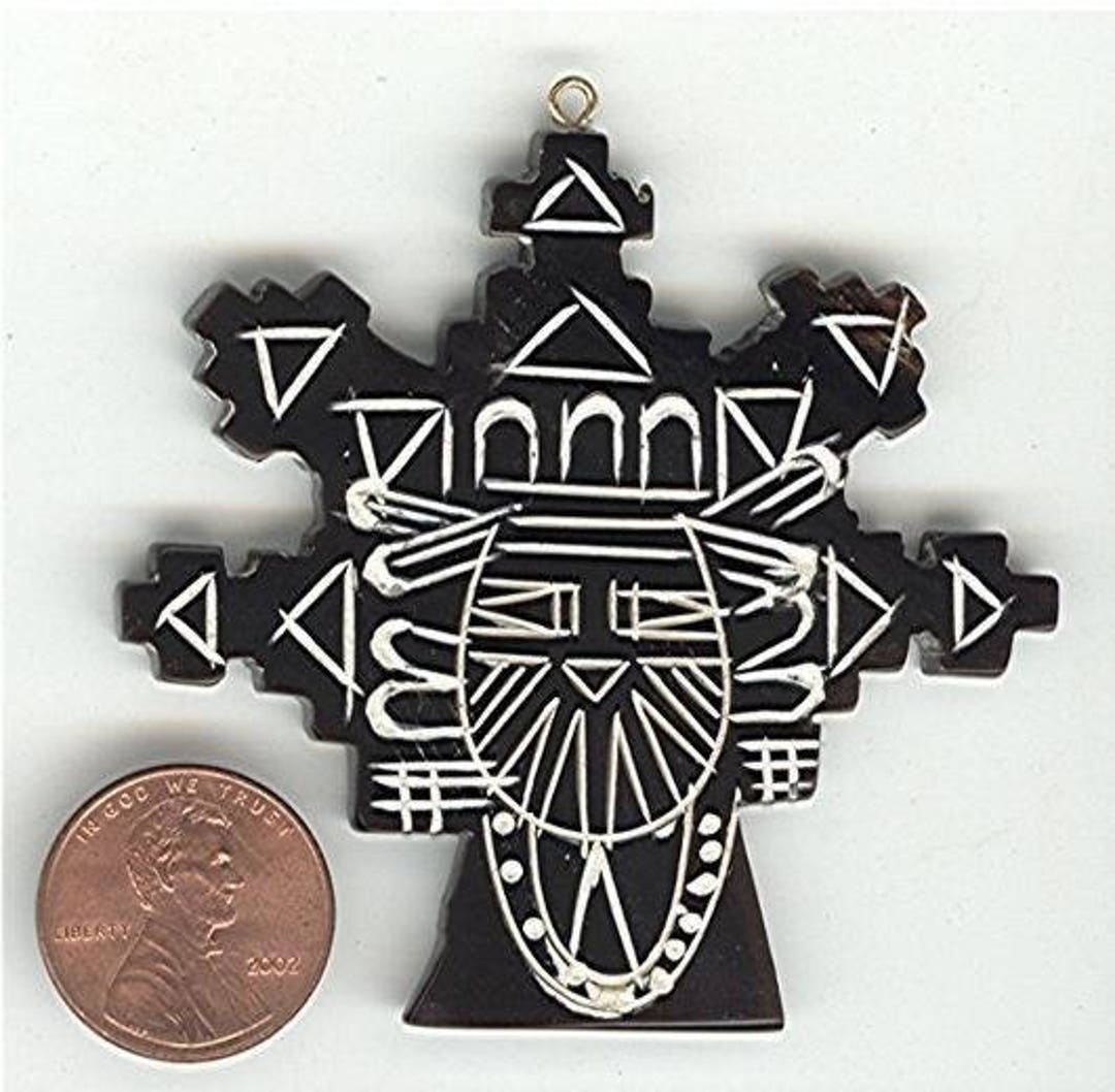 1 Vintage Genuine Ebony Horn Tribal Indian Aztec Face Etched Bead ...