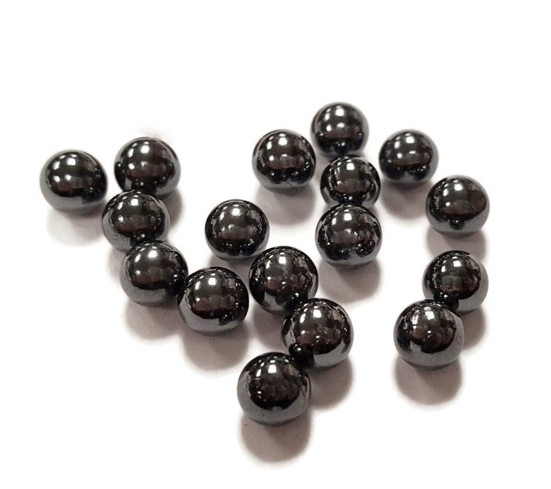 12 Vintage Genuine Hematite Gemstone 6mm. Round Smooth Ballotini Balls ...