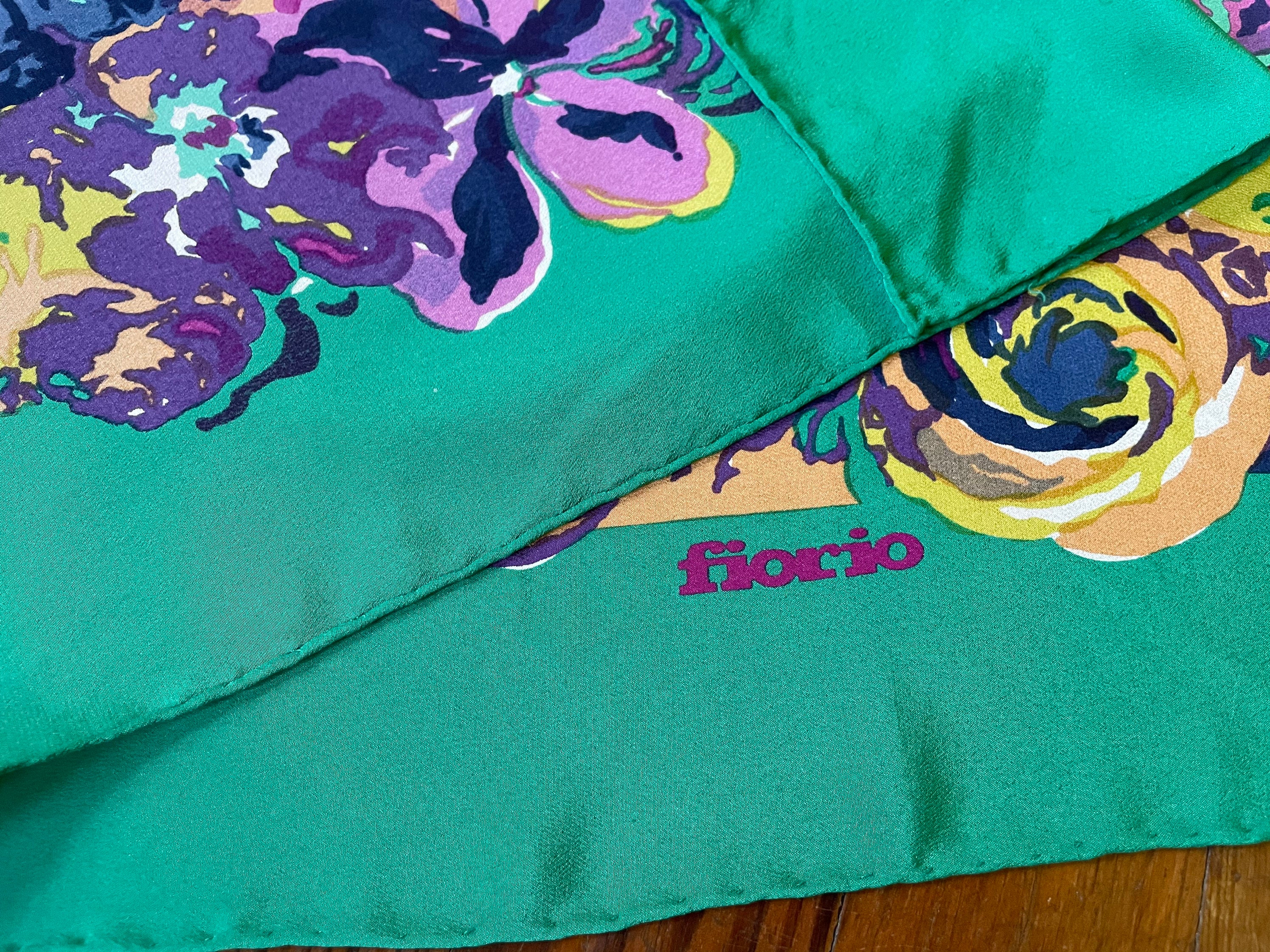 80s Vintage Silk Scarf / Fiorio Silk Scarf / Turquoise 80s Vintage Silk Scarf / Fiorio Silk Scarf / Turquoise