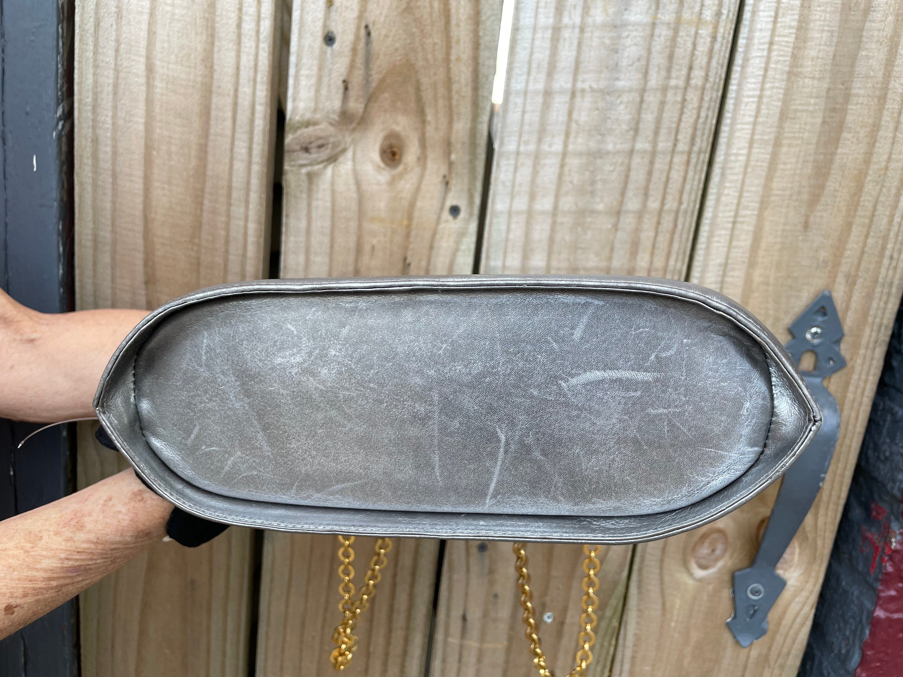 Vintage Ferragamo Leather Purse With Chain Strap / Silver Vintage Ferragamo Leather Purse With Chain Strap / Silver
