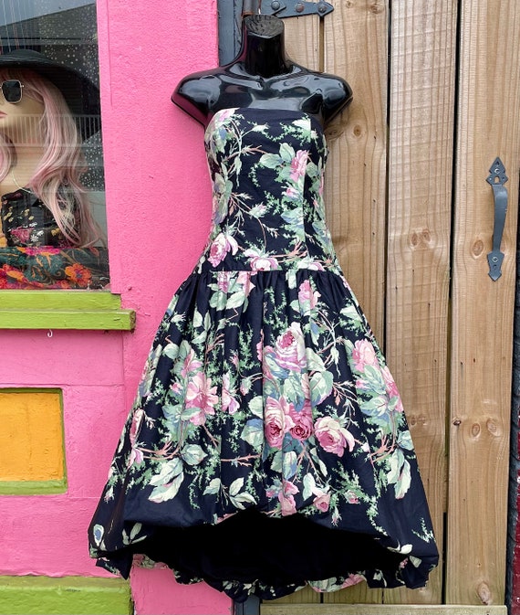 80s Floral Bubble Hem Dress / S. G. Gilbert / 1980s D… - Gem