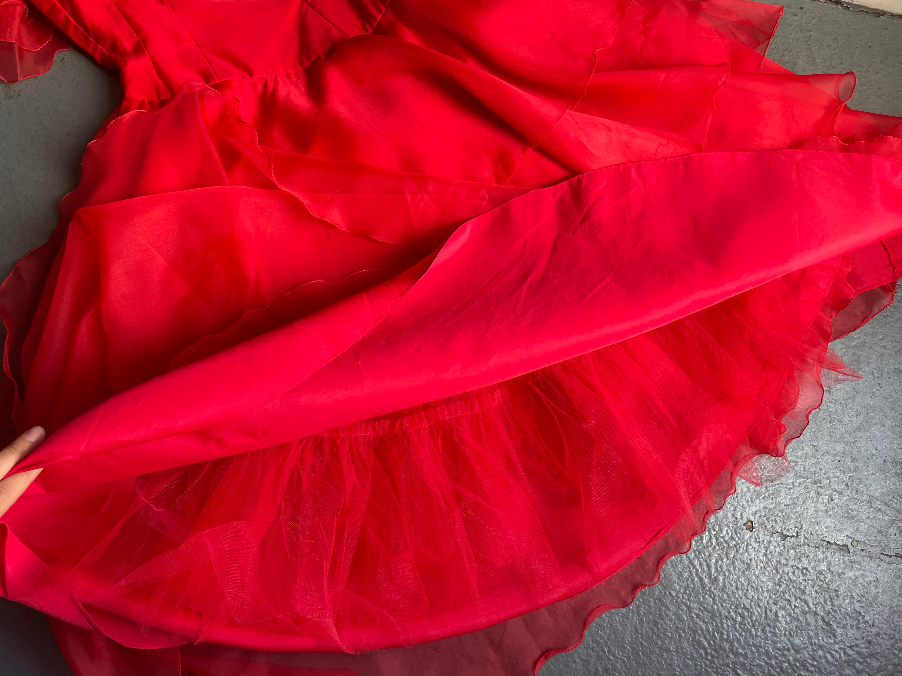 1960s Red One Shoulder Gown With Ruffles by Mike Benet Formals ...