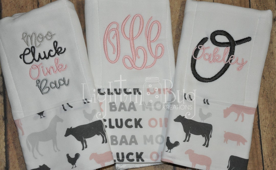 Personalized Baby Girl Farm Animal Pink Set of (3) Burp Rags - Etsy