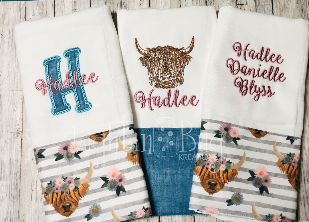 Personalized Highlander Cow Set of 3 Burp Rags /highlander Baby / Baby ...
