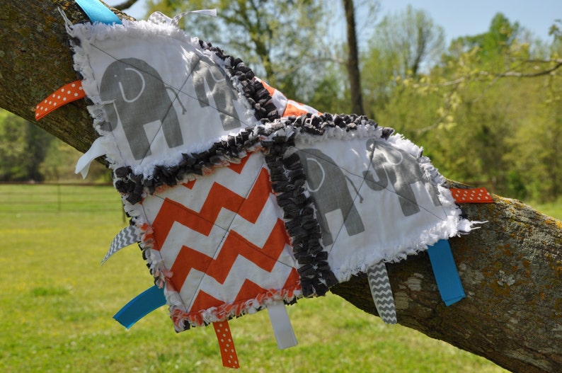 Ele Elephant and Orange Chevron Minky Tag Rag Blanket - Etsy