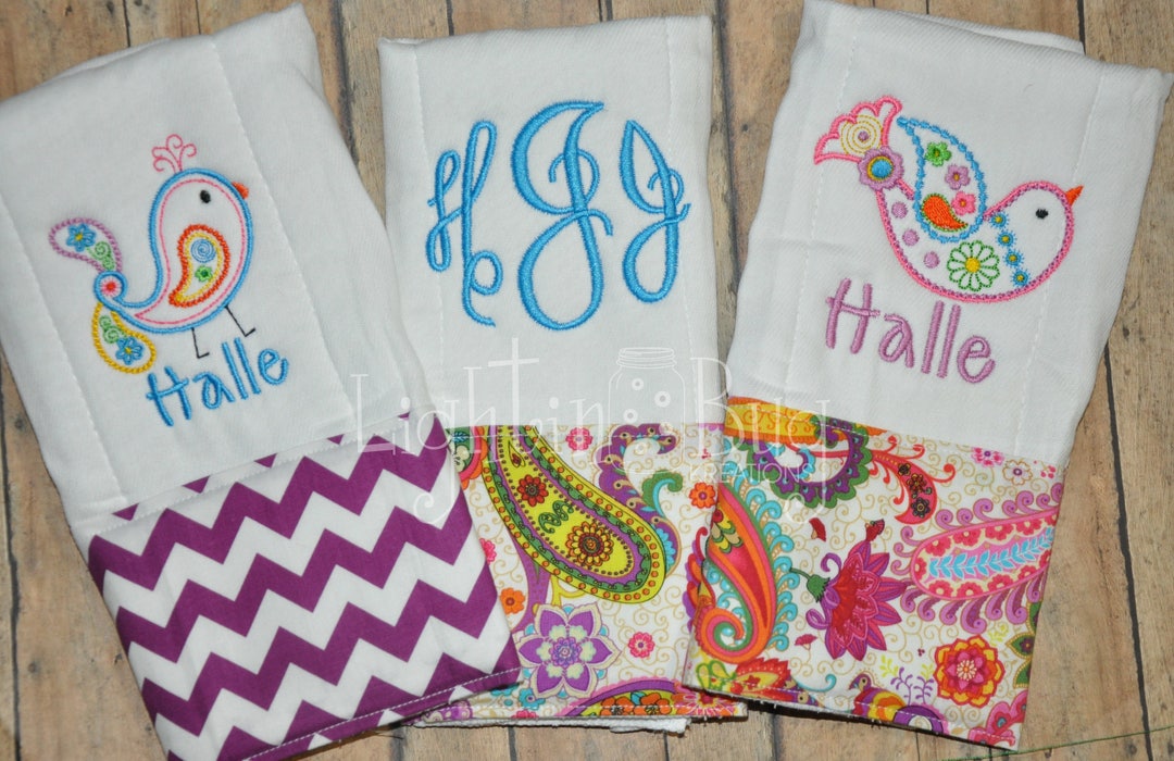 Paisley Bird Burp Rag Set - Etsy