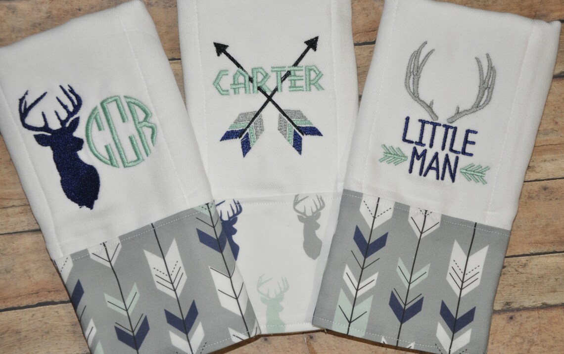Baby Boy Deer / Arrow Set of 3 Monogram Burp Rags | Etsy