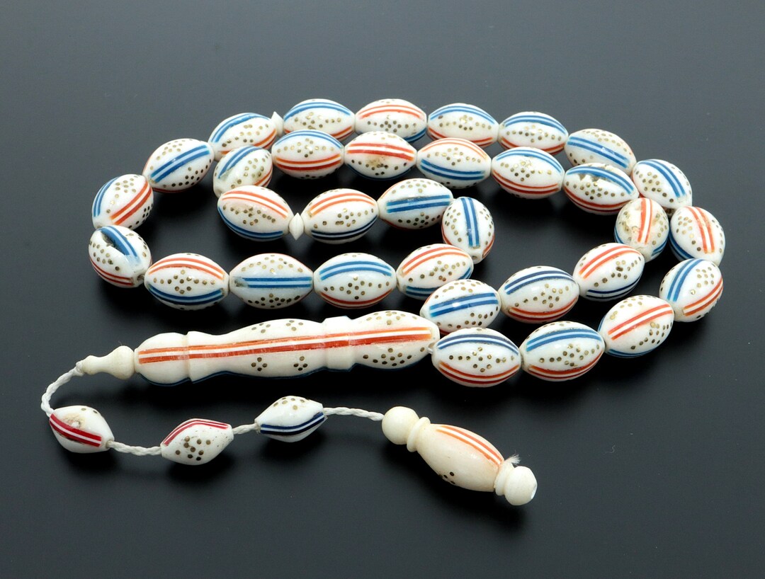 Big Brass Inlay Decorated Camel Bone 33 Beads Islamic Prayer Beads ...