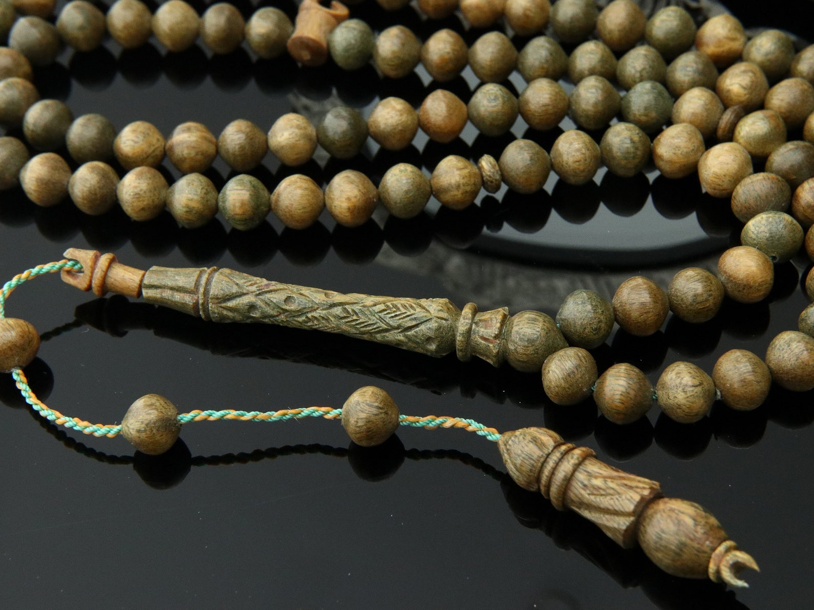Carving and Crescent Pelesenk Rosewood Tree Natural 99 Beads Islamic ...