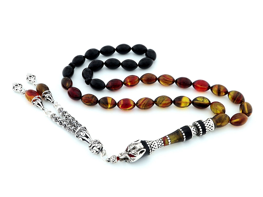 Wolf Head Handcrafted Tasbih Collectible 925K Silver Inlaid Pressed ...