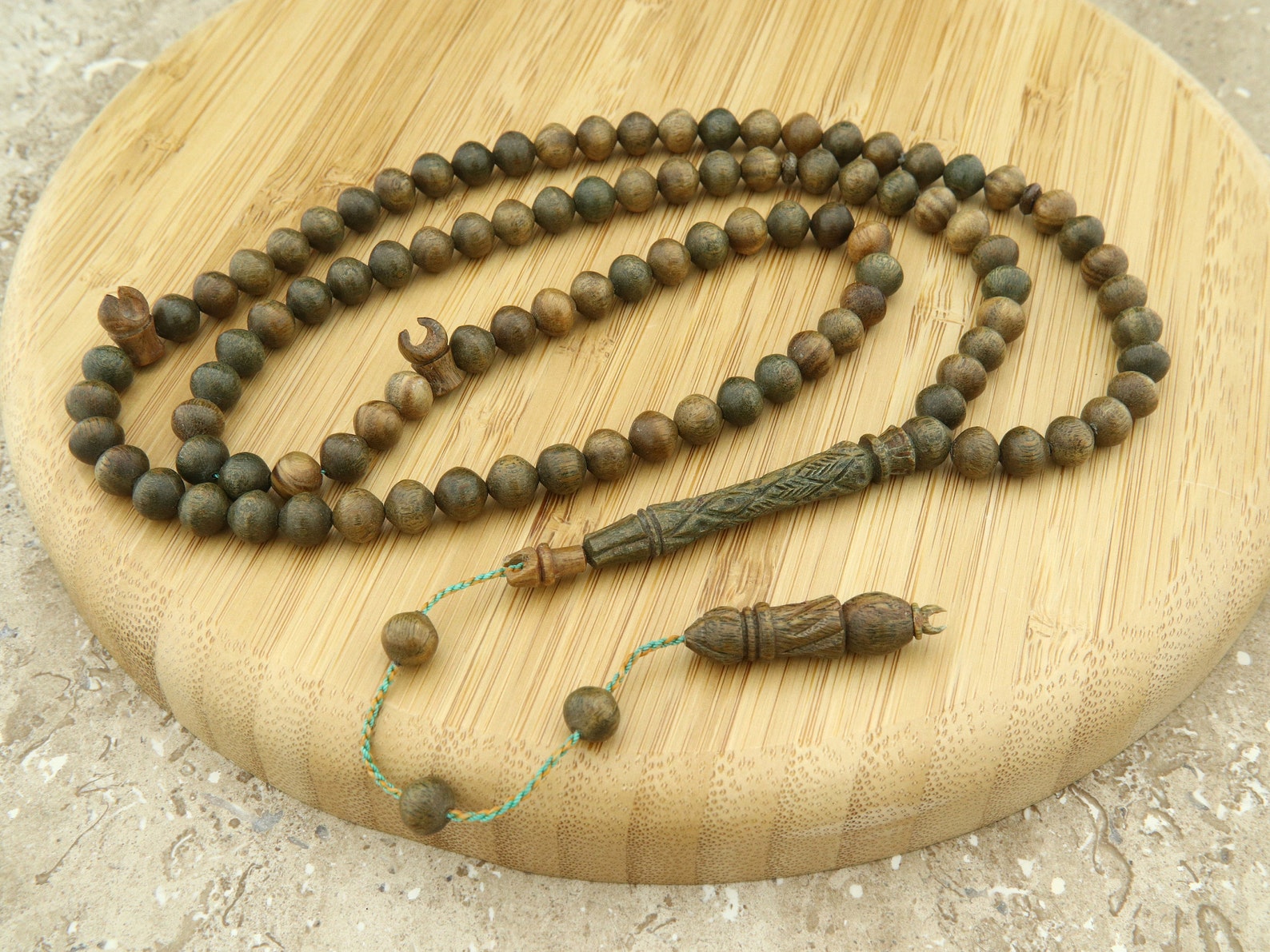 Carving and Crescent Pelesenk Rosewood Tree Natural 99 Beads Islamic ...