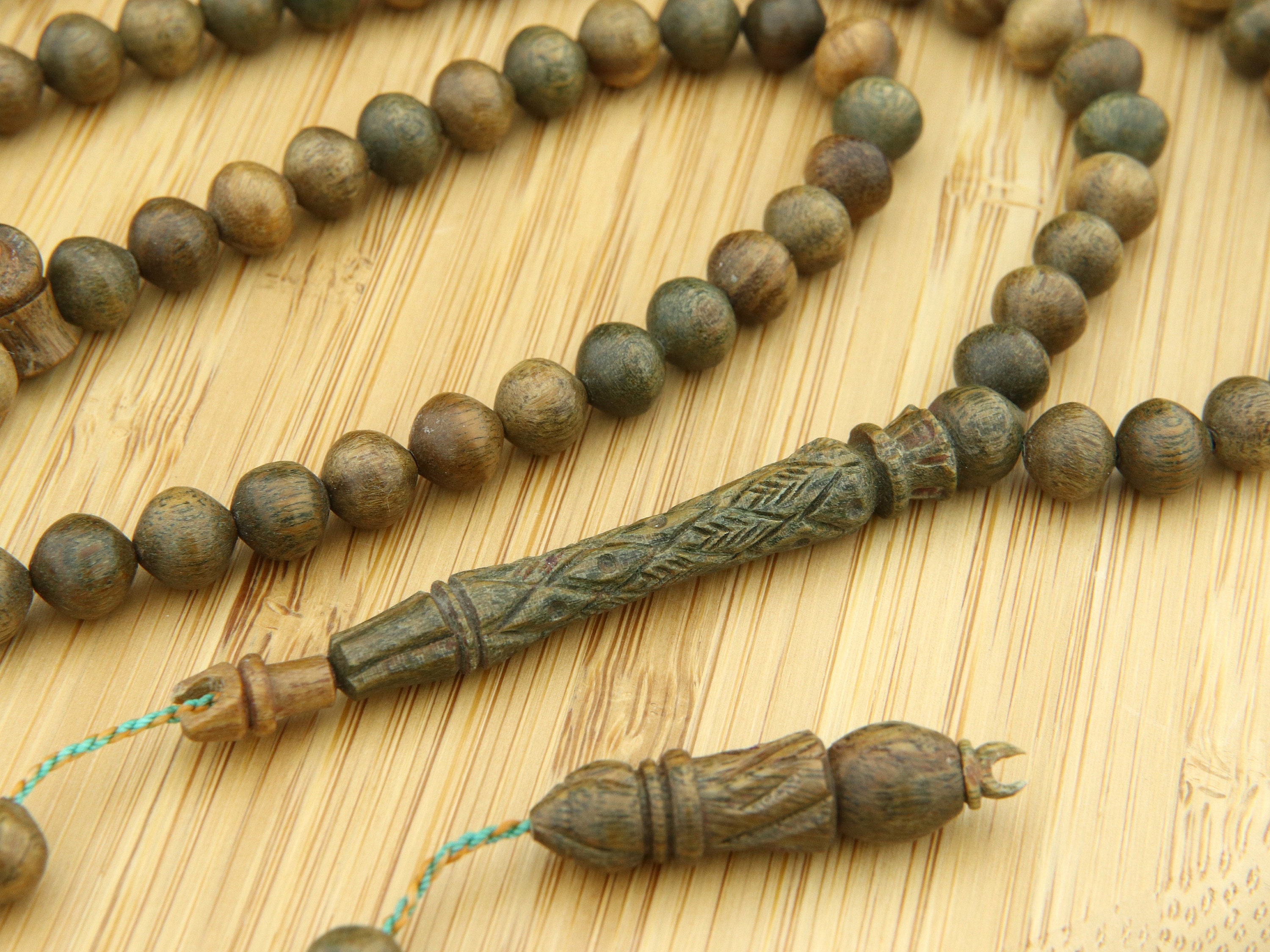 Carving and Crescent Pelesenk Rosewood Tree Natural 99 Beads Islamic ...