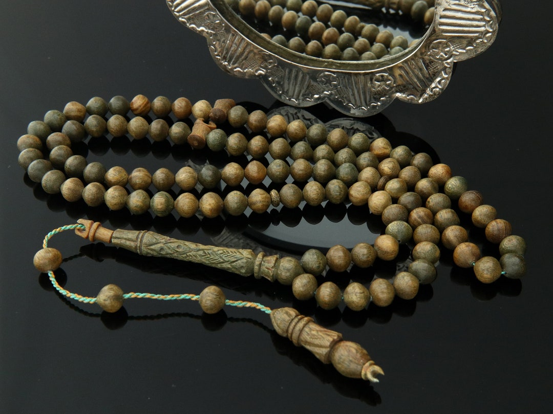 Carving and Crescent Pelesenk Rosewood Tree Natural 99 Beads Islamic ...