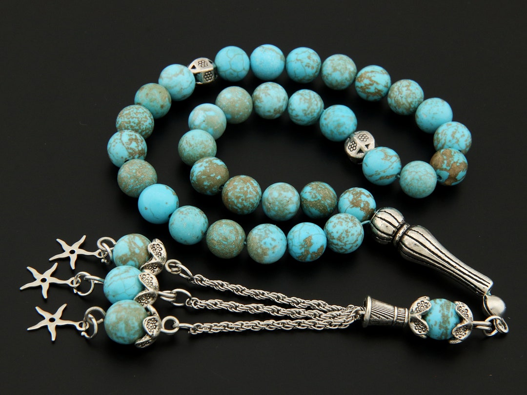 Natural Turquoise Gemstone 33 Beads Islamic Prayer Beads Misbaha From ...