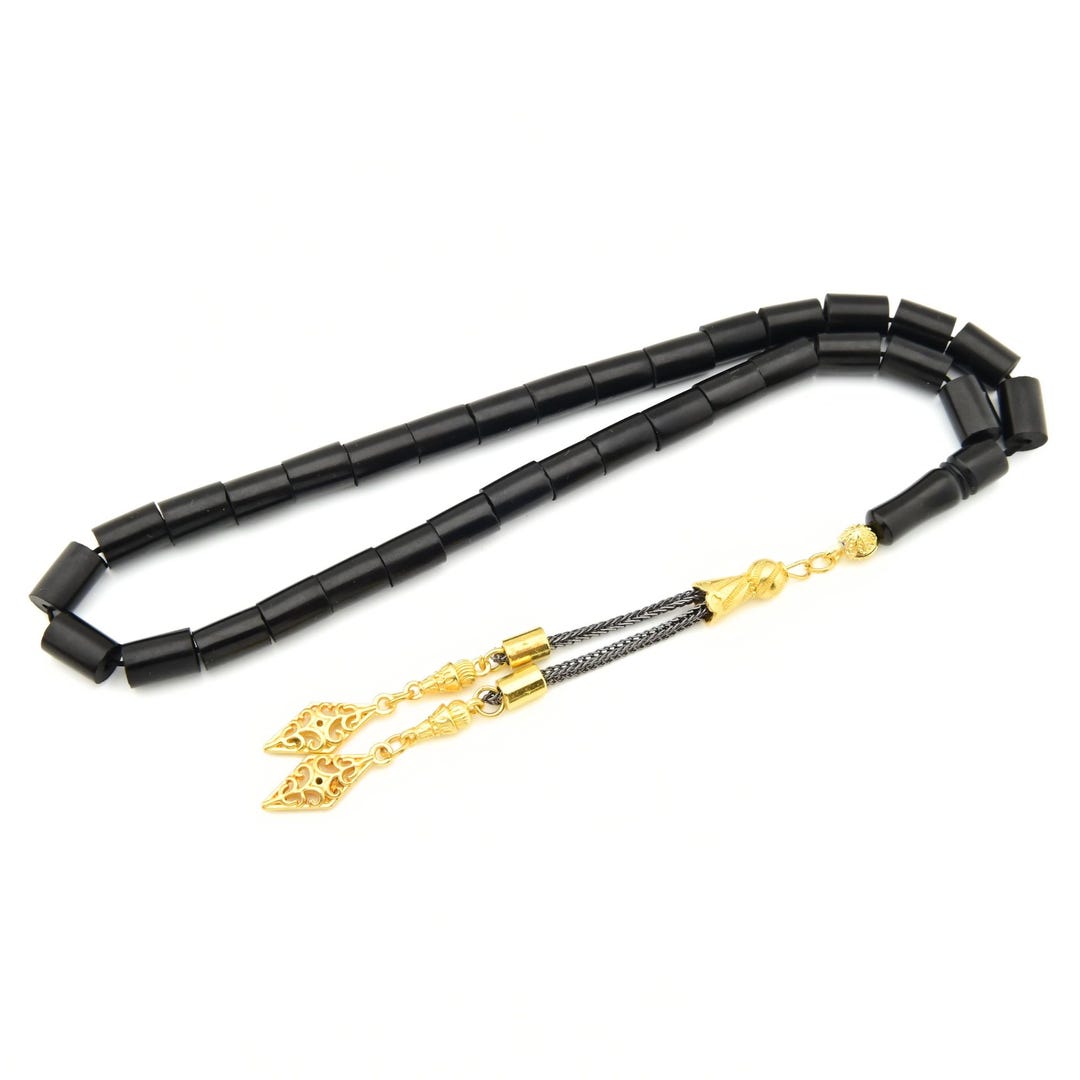 Cylinder Jet Stone Oltu Gemstone 33 Beads Islamic Prayer Beads From ...