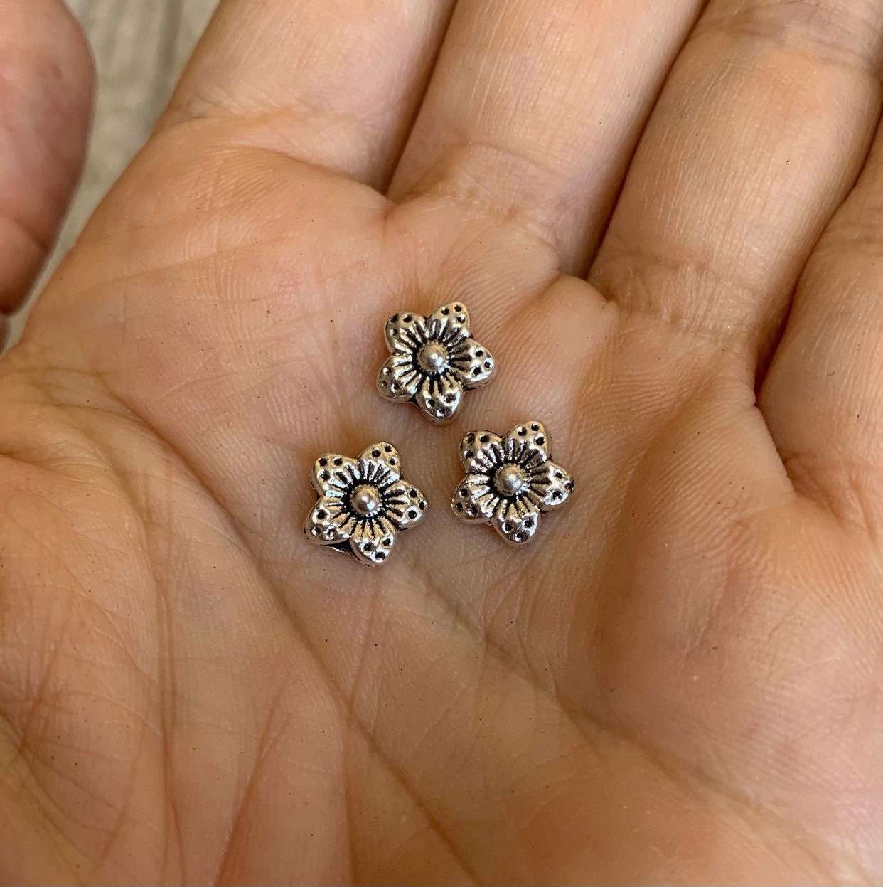Small Silver Tone Flower Beads small silver Flower beads | Etsy