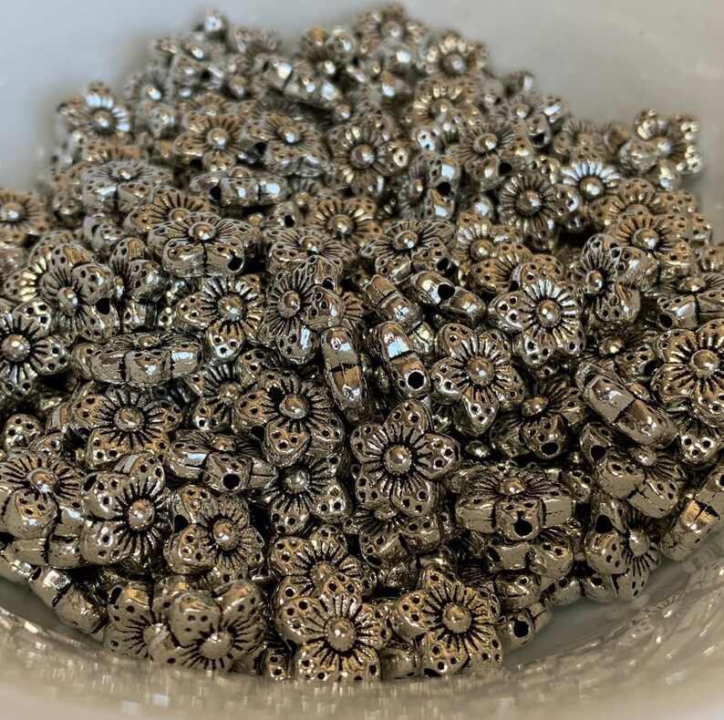Small Silver Tone Flower Beads Small Silver Flower Beads - Etsy