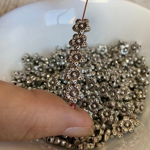 Small Silver Tone Flower Beads, Small Silver Flower Beads, Spacer Beads ...