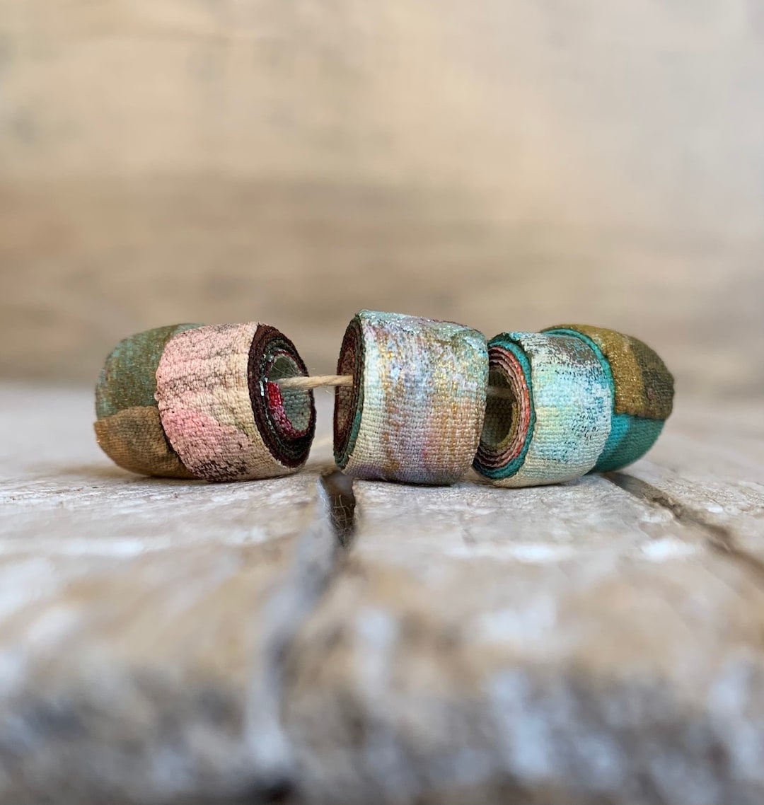 Handpainted Bead, Artisan Bead, Handmade Fabric Bead, Beading Supplies ...