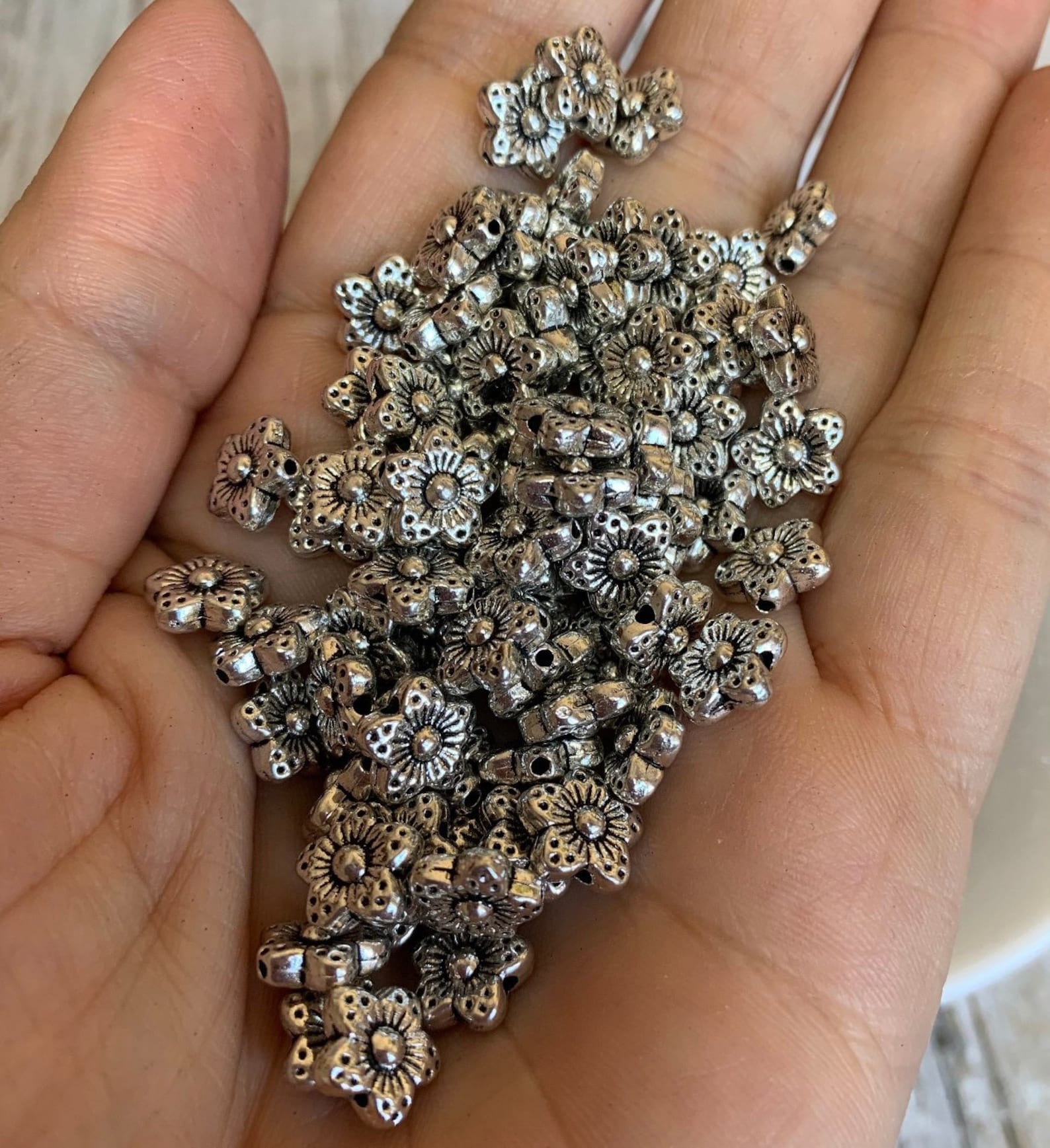 Small Silver Tone Flower Beads small silver Flower beads | Etsy